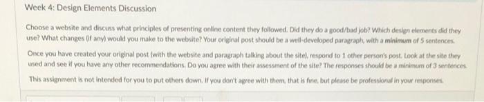Solved Week 4: Design Elements Discussion Choose a website | Chegg.com