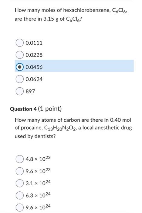 Solved How many moles of hexachlorobenzene, C6Cl6, are there | Chegg.com