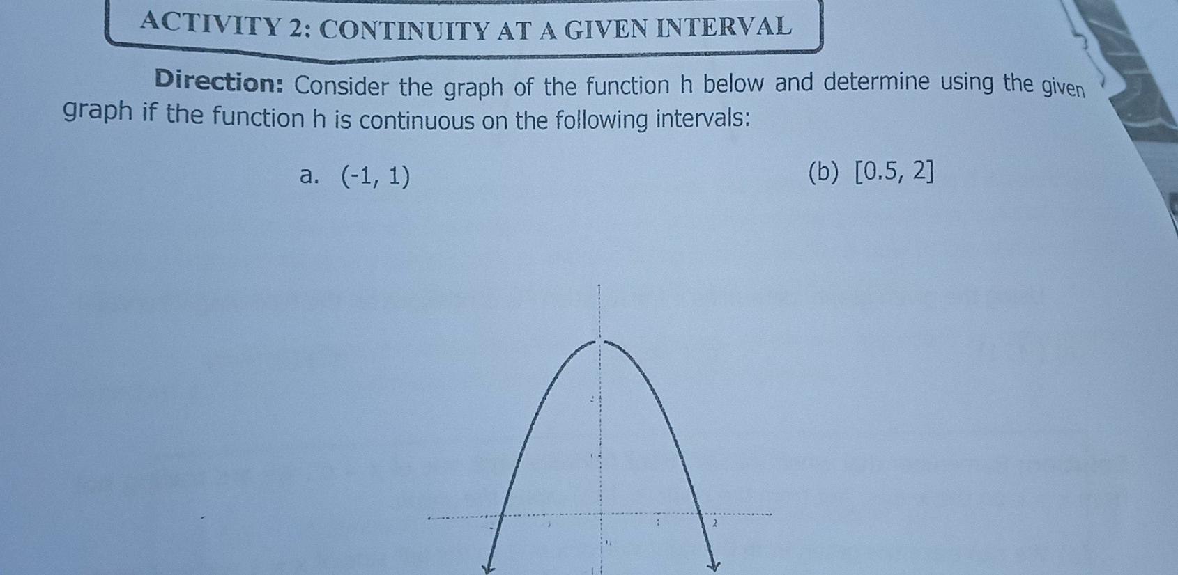 Solved ACTIVITY 2: CONTINUITY AT A GIVEN INTERVAL Direction: | Chegg.com