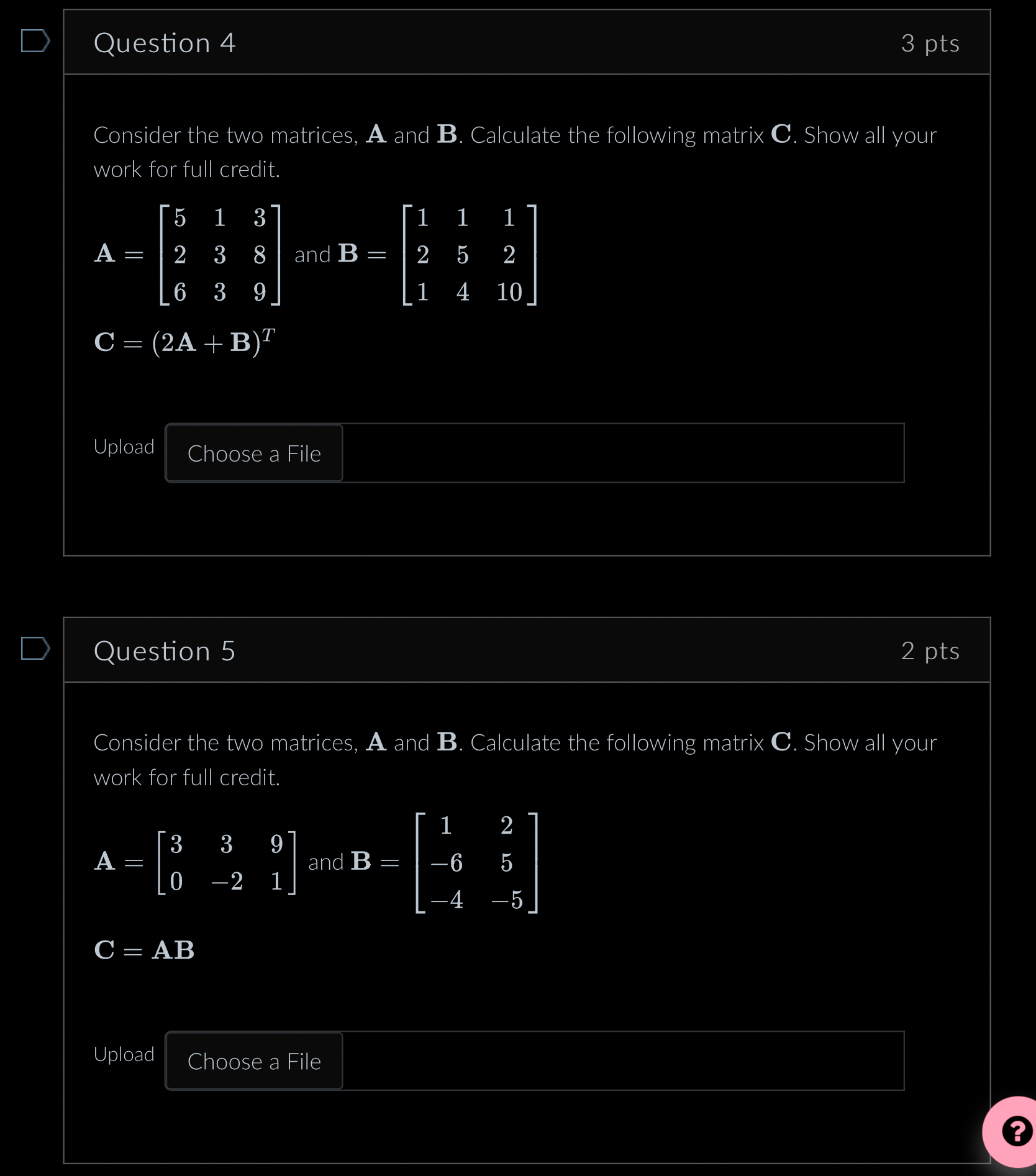 Solved Question 43 ﻿ptsConsider the two matrices, A and B. | Chegg.com