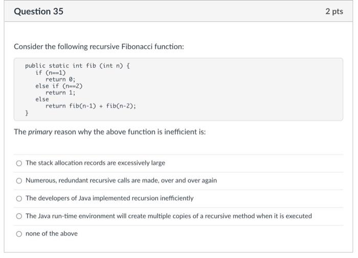 Solved Question 35 2 pts Consider the following recursive | Chegg.com