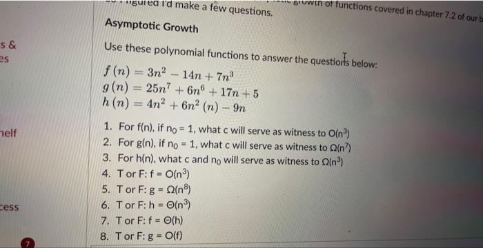Solved Asymptotic Growth Use these polynomial functions to | Chegg.com