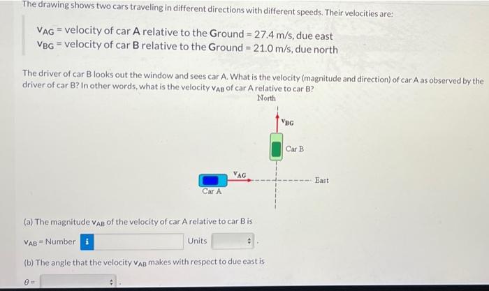 Solved The drawing shows two cars traveling in different | Chegg.com