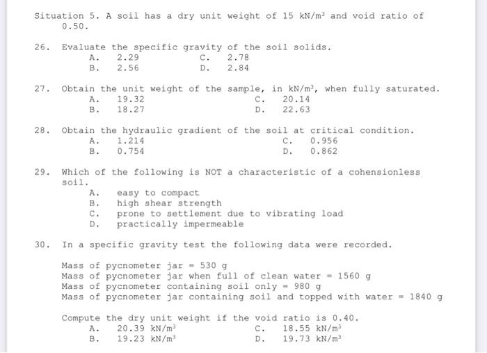Situation 5. A soil has a dry unit weight of 15kN/m3 | Chegg.com