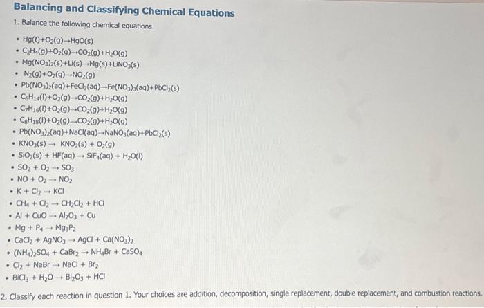Solved 1. Balance the following chemical equations.2. | Chegg.com