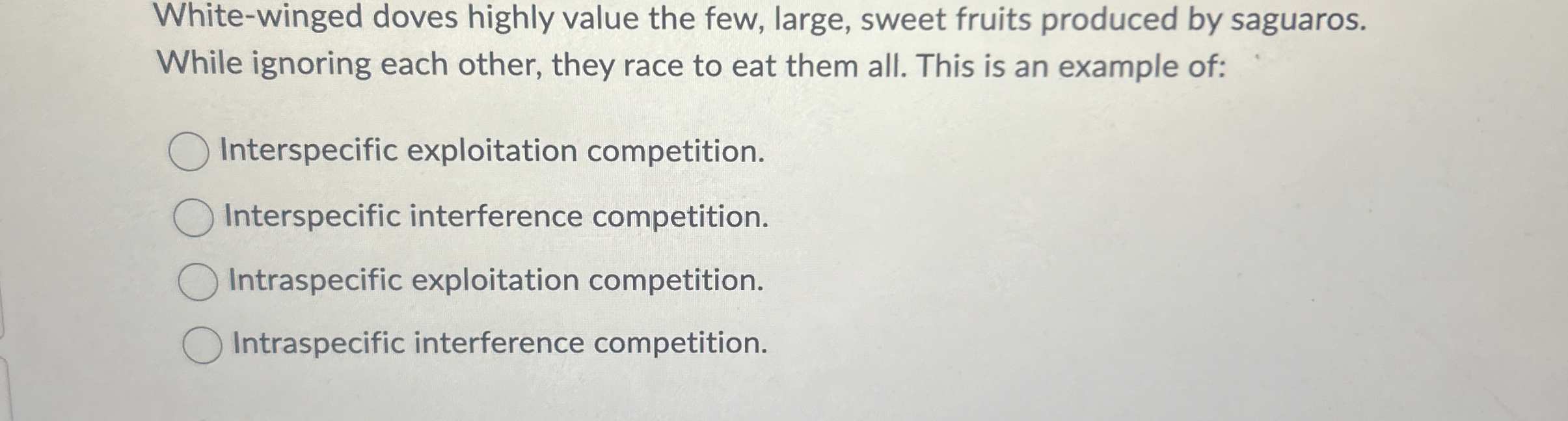 Solved White-winged doves highly value the few, large, sweet | Chegg.com