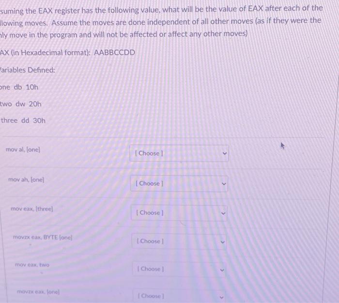 suming the EAX register has the following value, what | Chegg.com