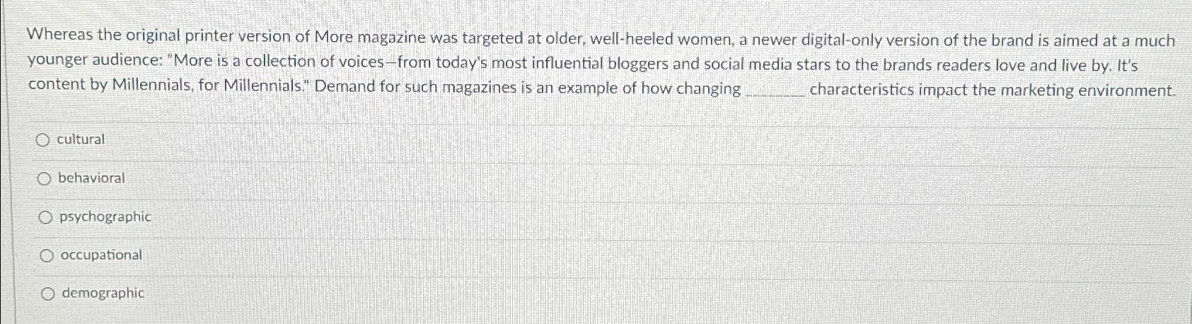 Solved Whereas the original printer version of More magazine | Chegg.com