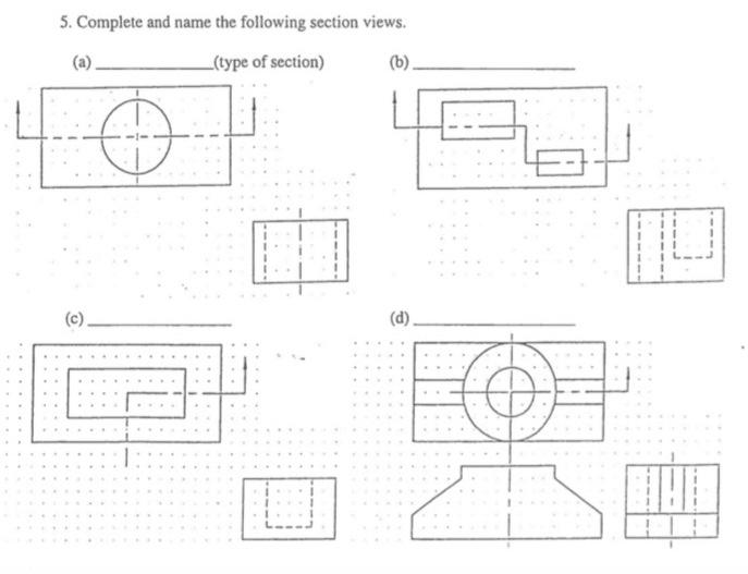 Solved 5. Complete and name the following section views. (a) | Chegg.com