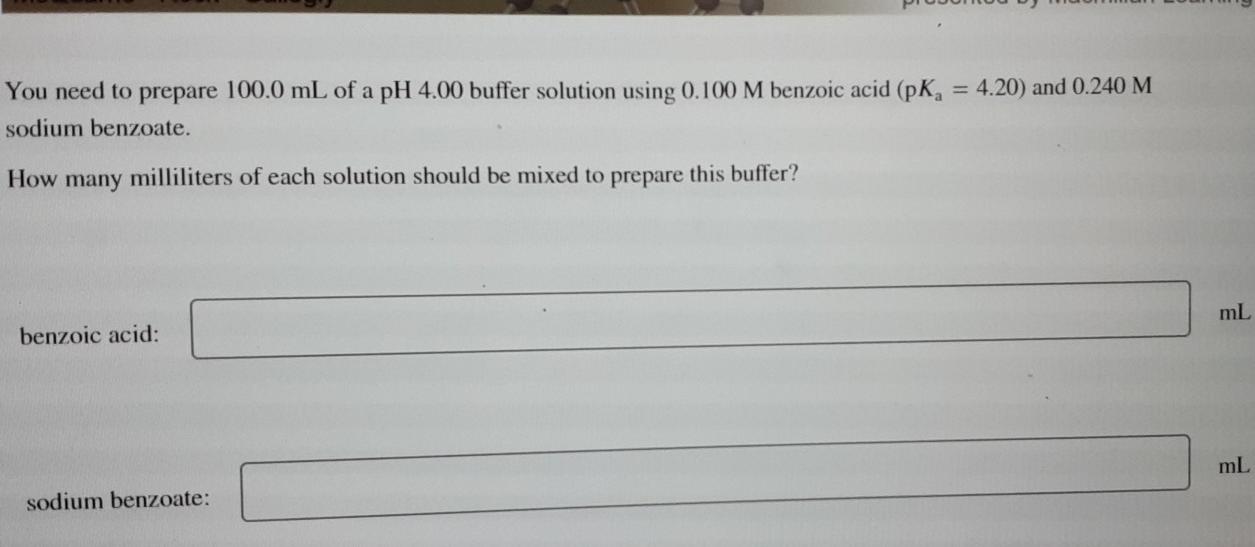 Solved You need to prepare 100.0 mL of a pH 4.00 buffer | Chegg.com