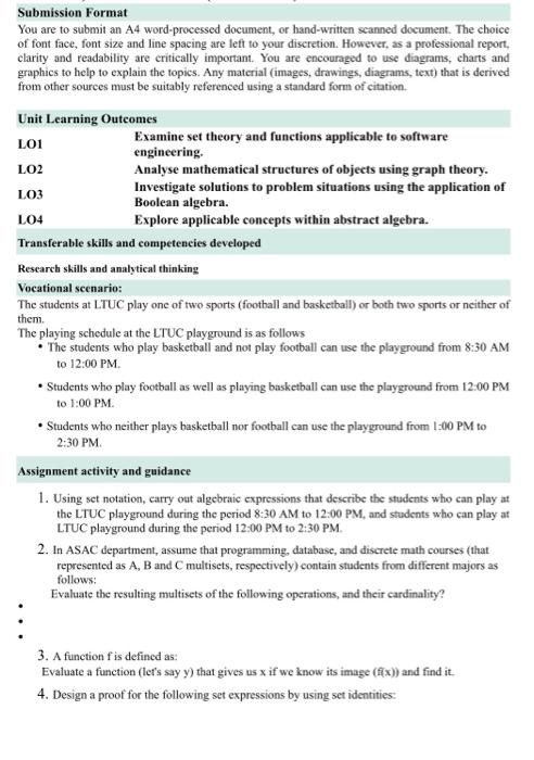 Solved Submission Format You are to submit an A4 | Chegg.com