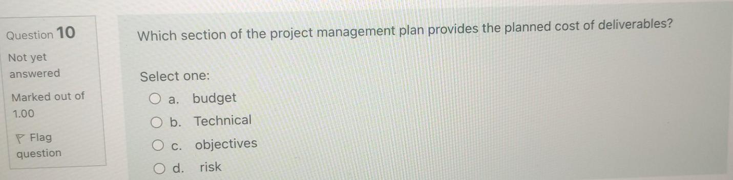Solved ion 10 Which Section Of The Project Management Chegg