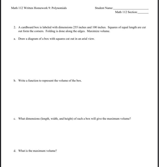Solved Math 112 Written Homework 9: Polynomials Student | Chegg.com