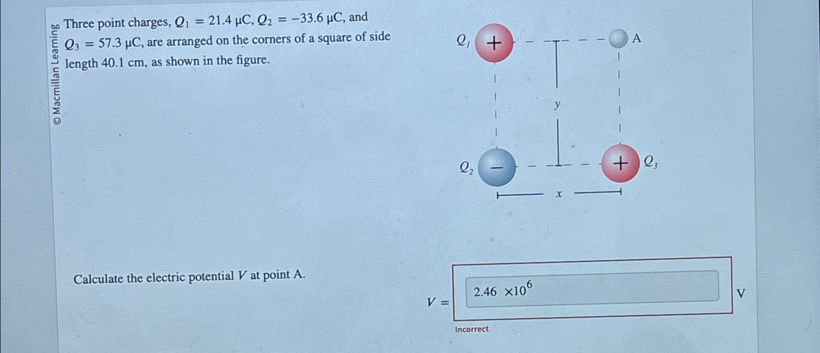 Solved Three point charges, Q1=21.4μC,Q2=-33.6μC, ﻿and | Chegg.com