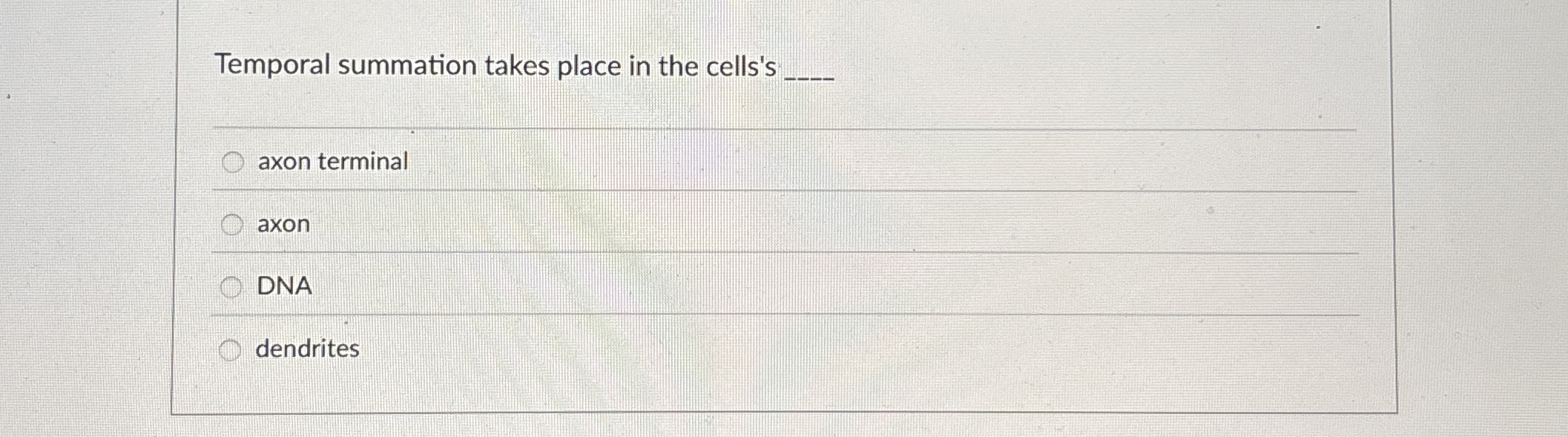 Solved Temporal summation takes place in the cells's q,axon | Chegg.com