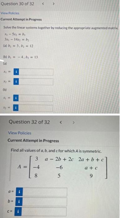 Solved Current Attempt in Progress Solve the linear systems | Chegg.com