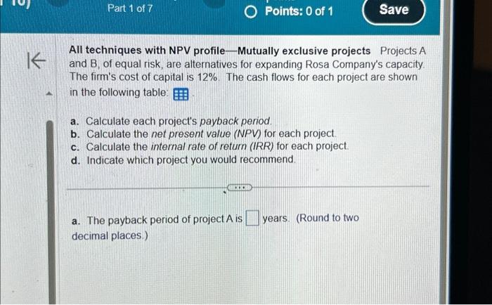 All techniques with NPV profile-Mutually exclusive | Chegg.com