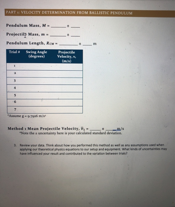 BALLISTICS WORKSHEET PS 113L - Intro Physics I | Chegg.com