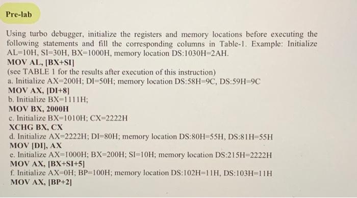 Using turbo debugger, initialize the registers and | Chegg.com