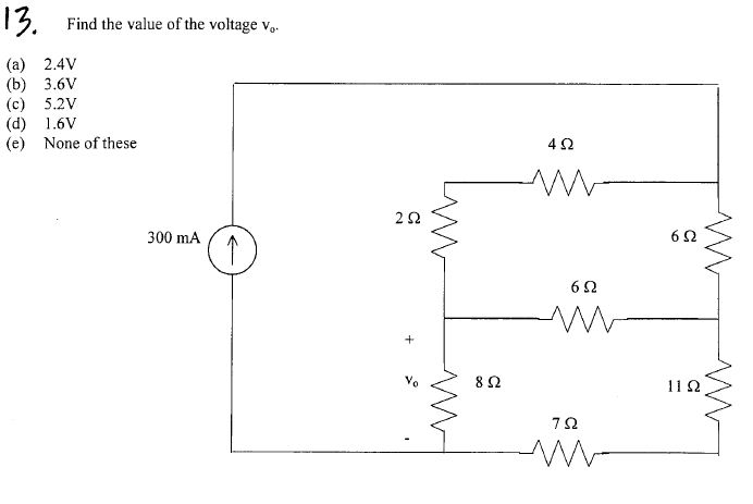 Solved Find the value of the voltage V0. 2.4V 3.6V 5.2V | Chegg.com