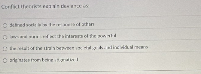 Solved Conflict theorists explain deviance as:defined | Chegg.com
