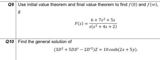 Solved Q9 Use initial value theorem and final value theorem | Chegg.com