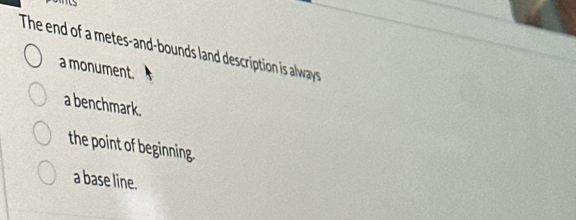 Solved The end of a metes-and-bounds land description is | Chegg.com
