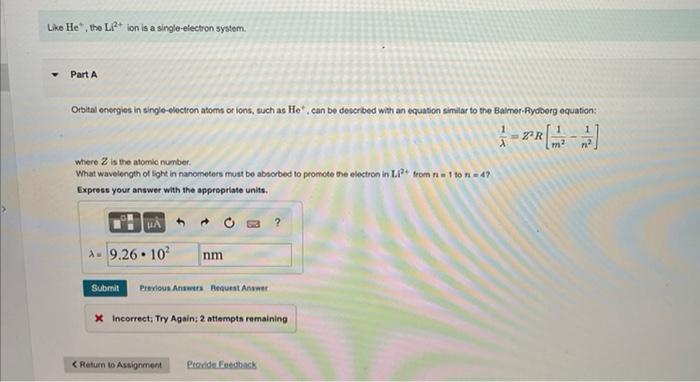Solved Like He+, the Li2+ lon is a single-electron system. - | Chegg.com