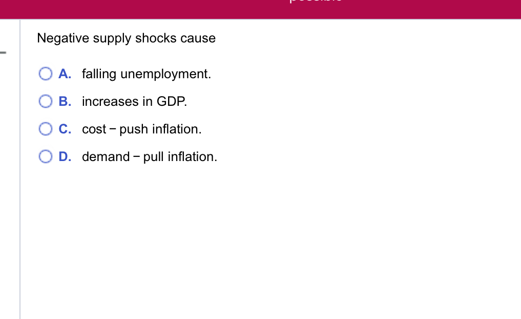 Solved Negative supply shocks causeA. ﻿falling | Chegg.com