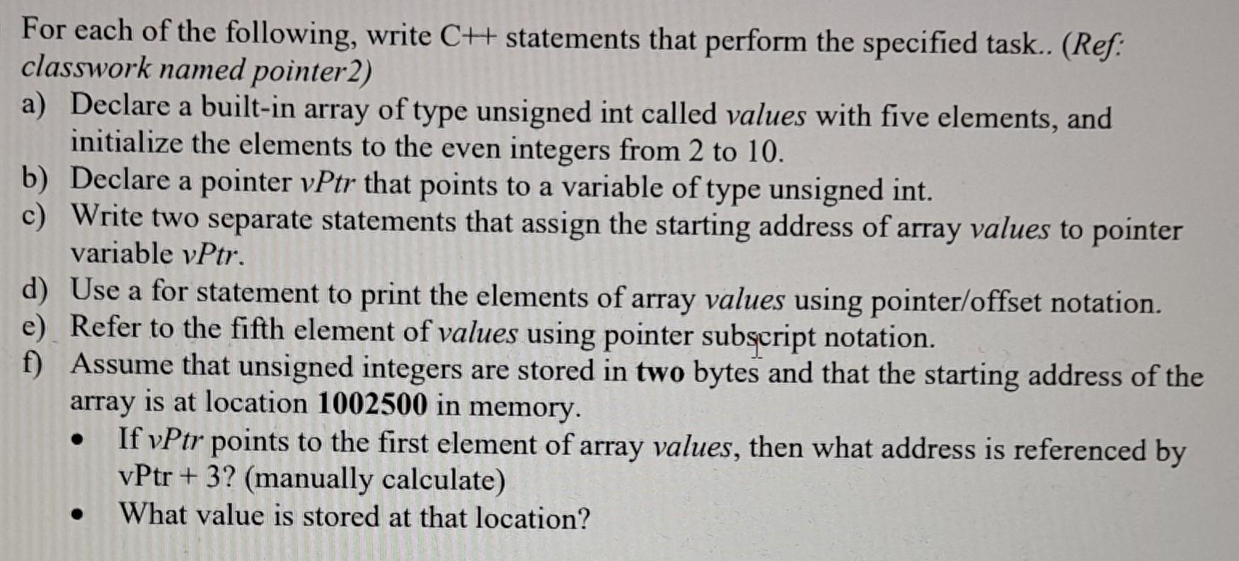 Solved For each of the following, write CH statements that | Chegg.com