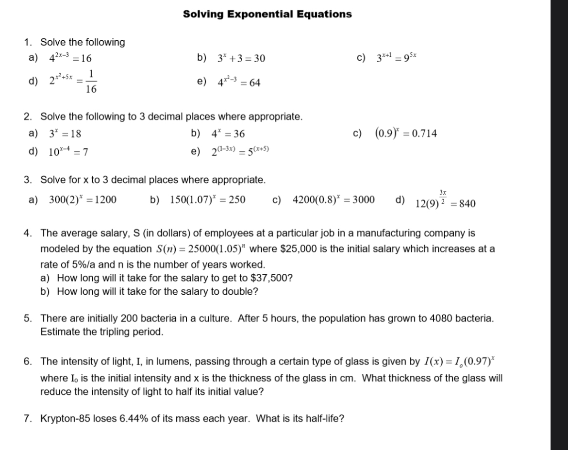 Solved Solving Exponential EquationsSolve the | Chegg.com