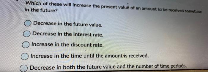 Solved Which of these will increase the present value of an | Chegg.com