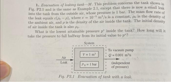 Solved 1. Evacuation of leaking tank-M. This problem | Chegg.com
