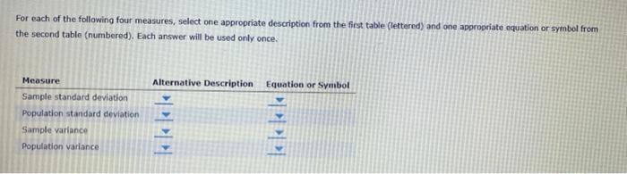 Solved 11. Measures of variability match-up There are | Chegg.com