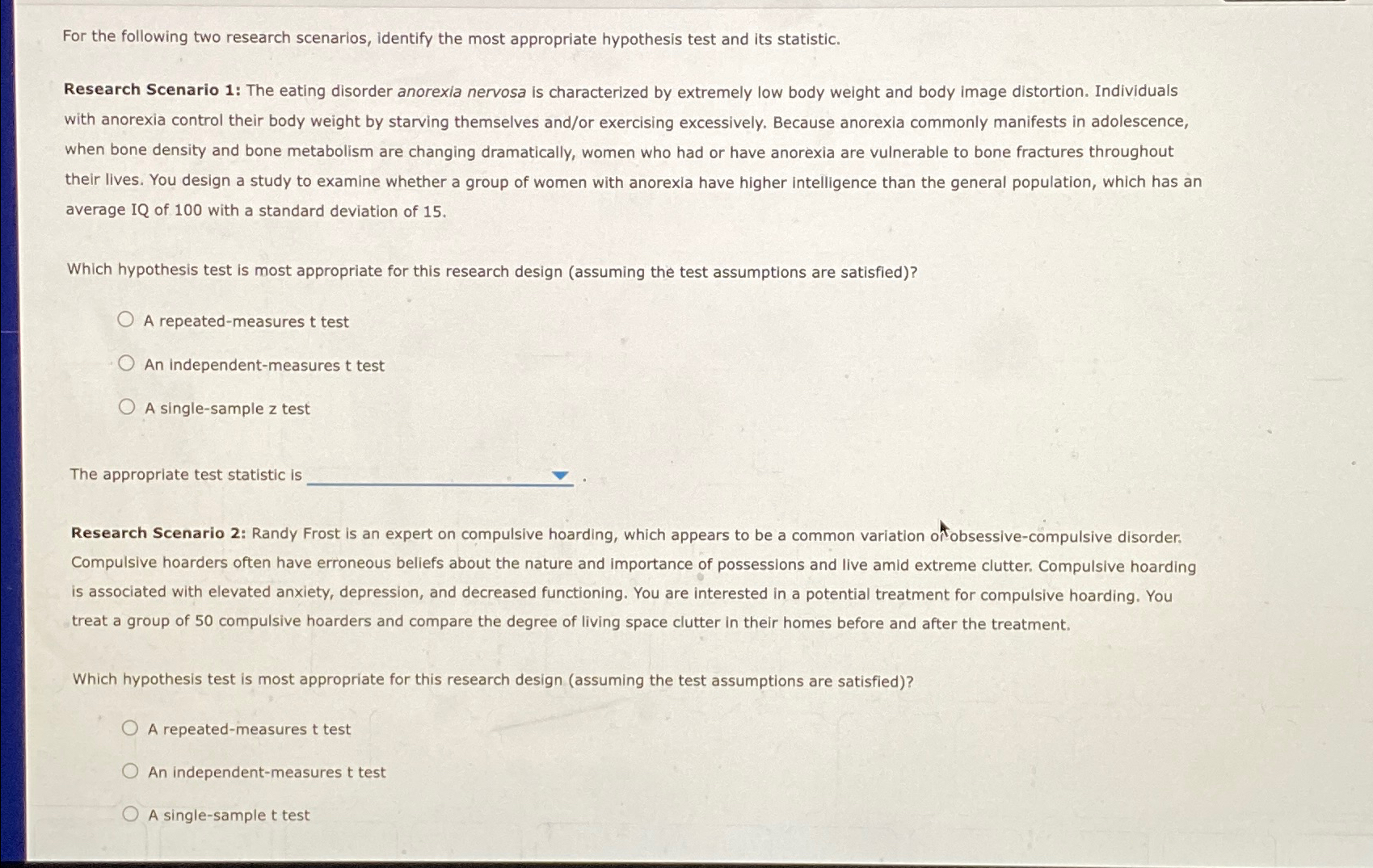 Solved For the following two research scenarios, identify | Chegg.com