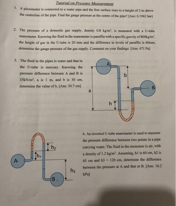 Solved Tutorial on Pressure Measurement 1. A piezometer is | Chegg.com