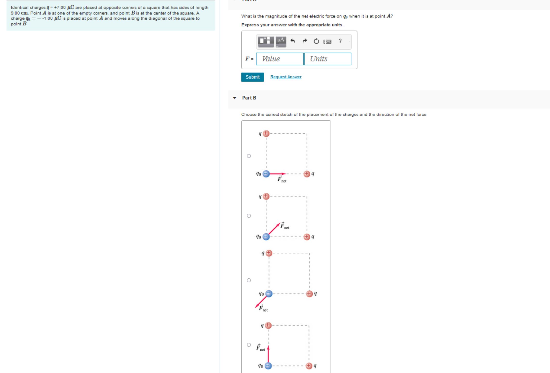 Solved Identical charges q=+7.00μC ﻿are placed at opposite | Chegg.com