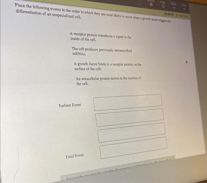 Solved Place the following events in the order in which they | Chegg.com