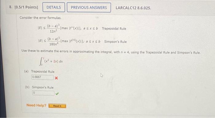 Solved Consider the error formulas. | Chegg.com