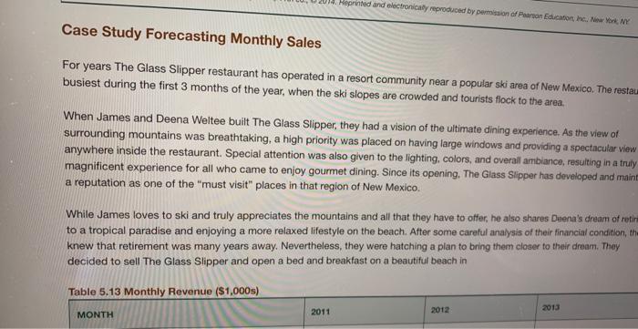 Solved Case Study Forecasting Monthly Sales For years The | Chegg.com