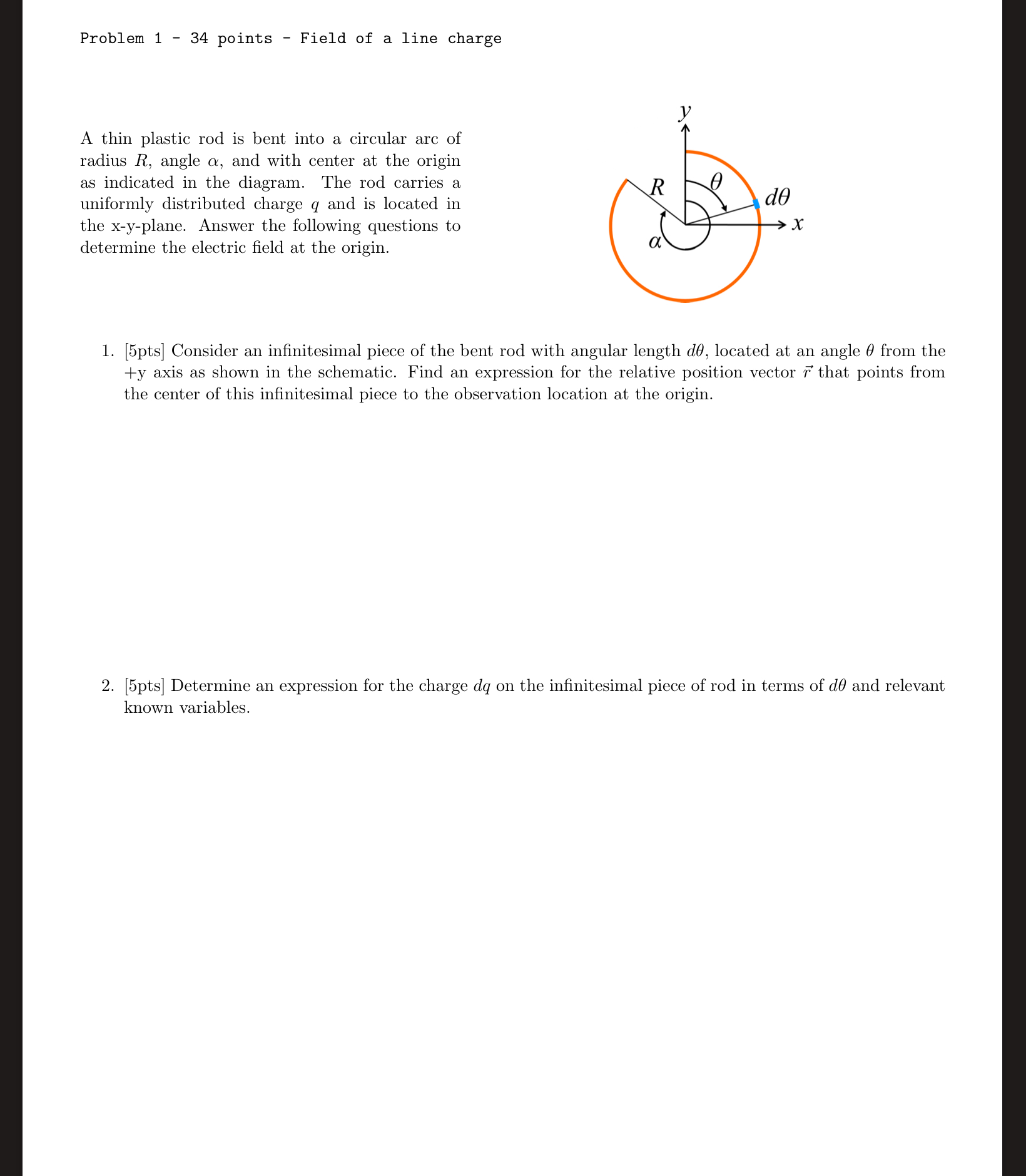 Solved Problem 1 - 34 ﻿points - ﻿Field of a line chargeA | Chegg.com