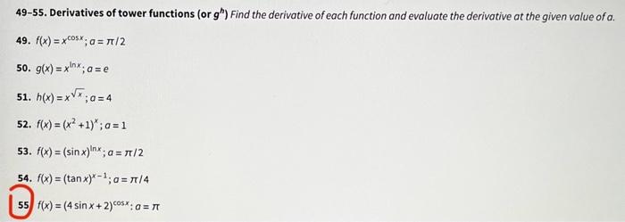 Solved #55 please 49-55. Derivatives of tower functions (or | Chegg.com