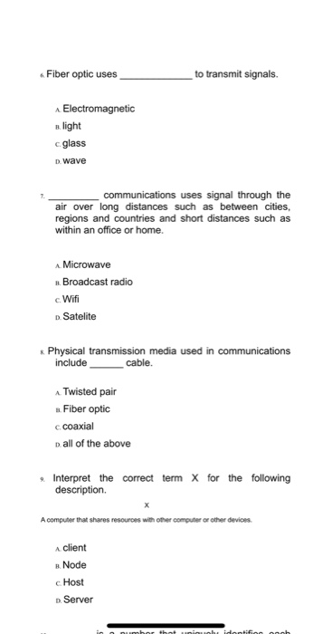 Solved Fiber optic uses to transmit signals. Electromagnetic | Chegg.com