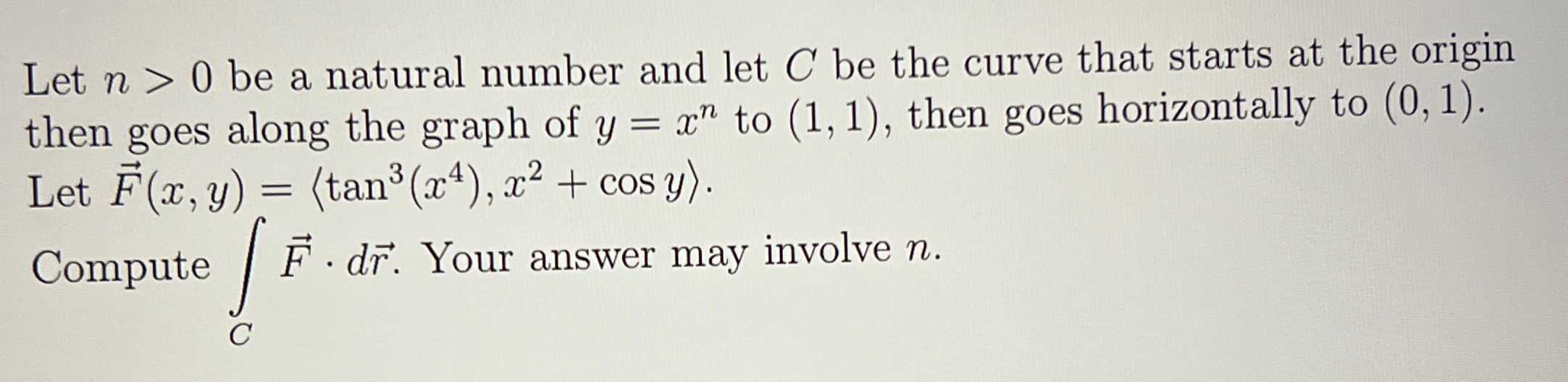 Solved Let n>0 ﻿be a natural number and let C ﻿be the curve | Chegg.com