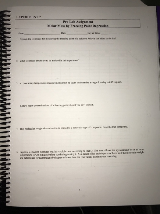 Solved EXPERIMENT 2 Pre-Lab Assignment Molar Mass by | Chegg.com