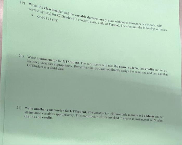 Solved 19) Write the elass header and the variable | Chegg.com
