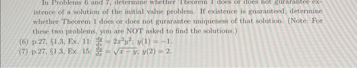 Solved In Problems 6 and 7, determine whether Theorem I does | Chegg.com