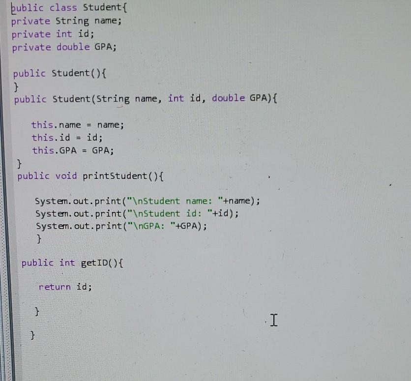 Solved public class Student{ private String name; private | Chegg.com