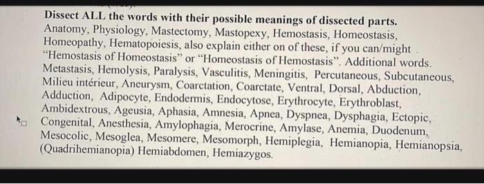 Solved Dissect ALL the words with their possible meanings of | Chegg.com
