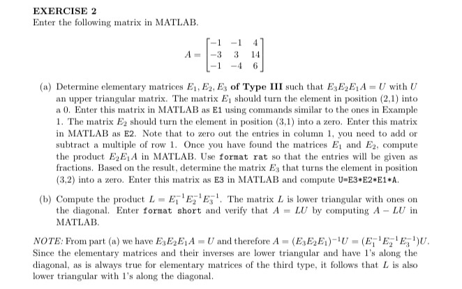 Example 1 We can generate the three matrices listed | Chegg.com